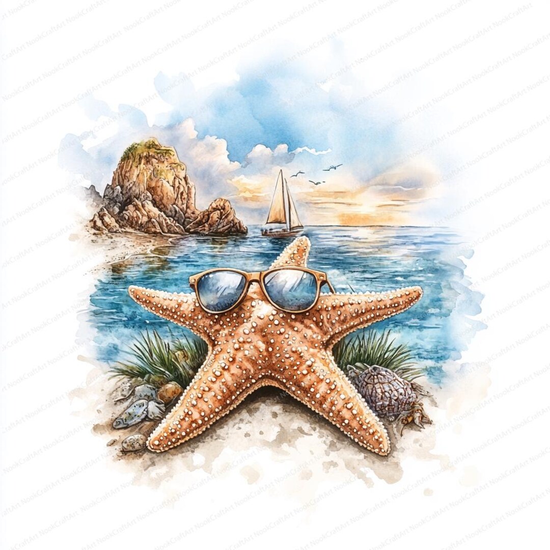 20 Starfish Sunbathing Clipart | Beach Summer Illustration Pack ...