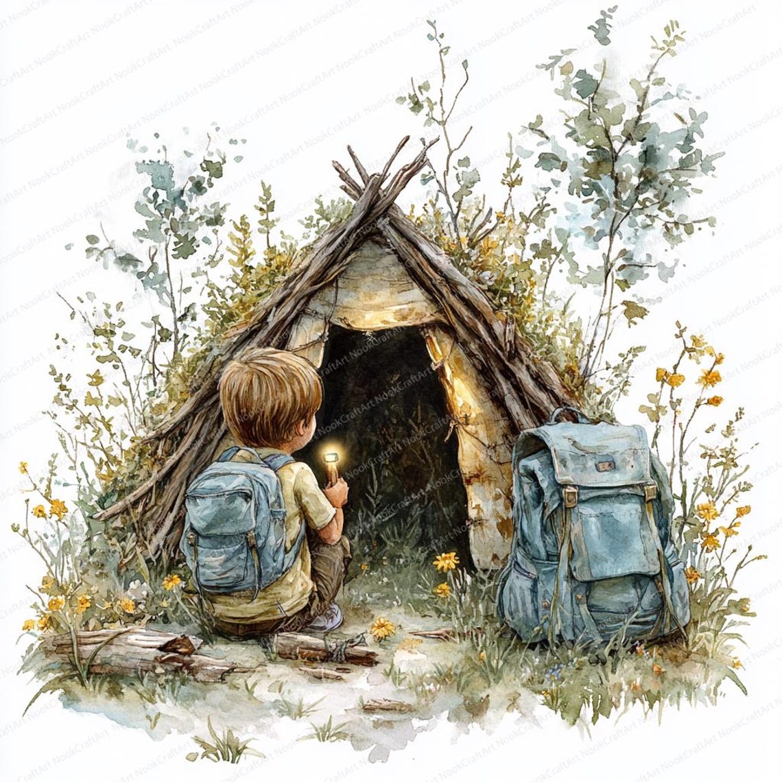 21 Child Building Branch Fort Clipart | Whimsical Kids Outdoor ...