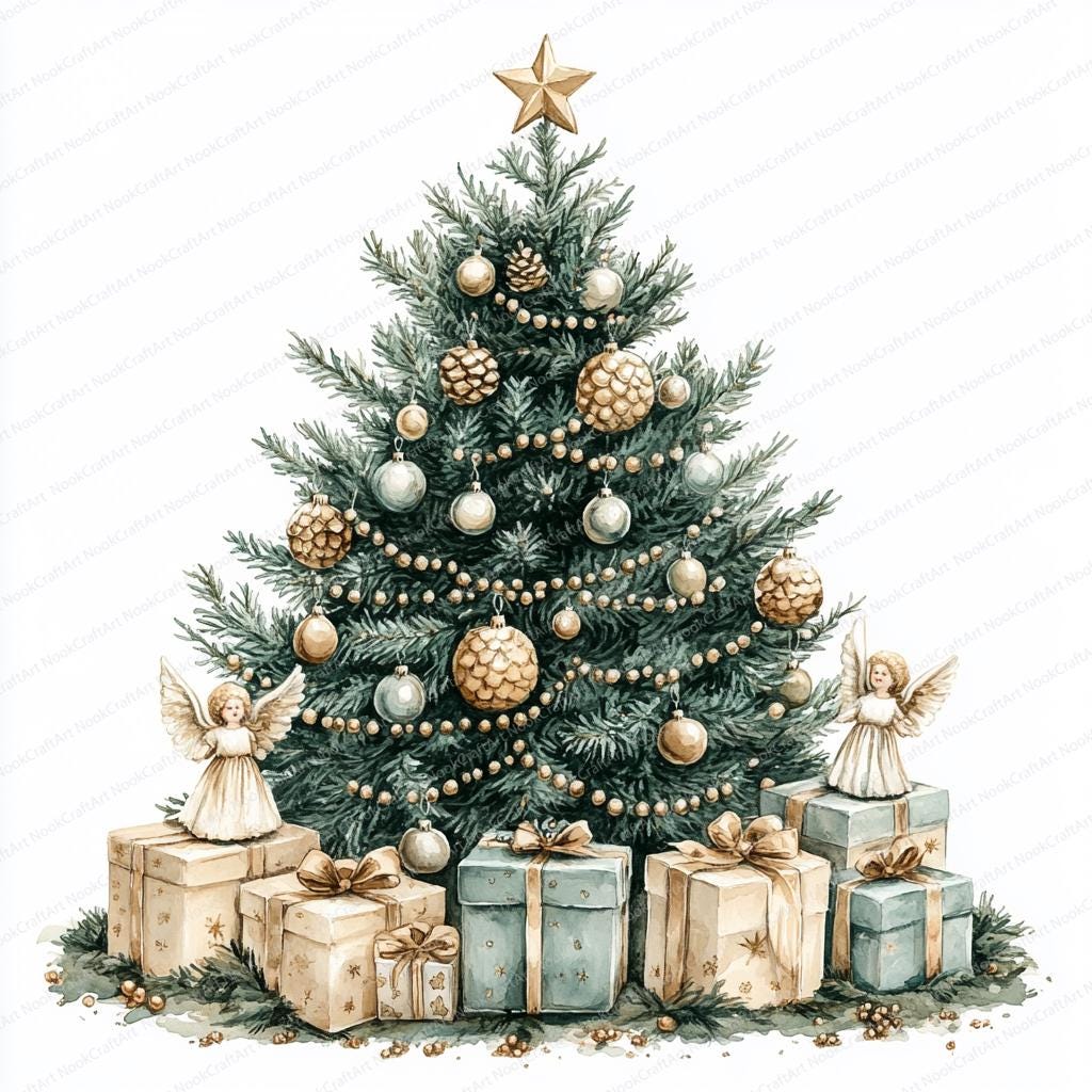 23 Retro Christmas Tree Clipart | Vintage Ornaments Collection ...