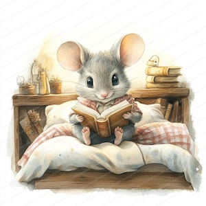 14 Mouse With Books Clipart | Mouse Bedroom | Printable Watercolor ...