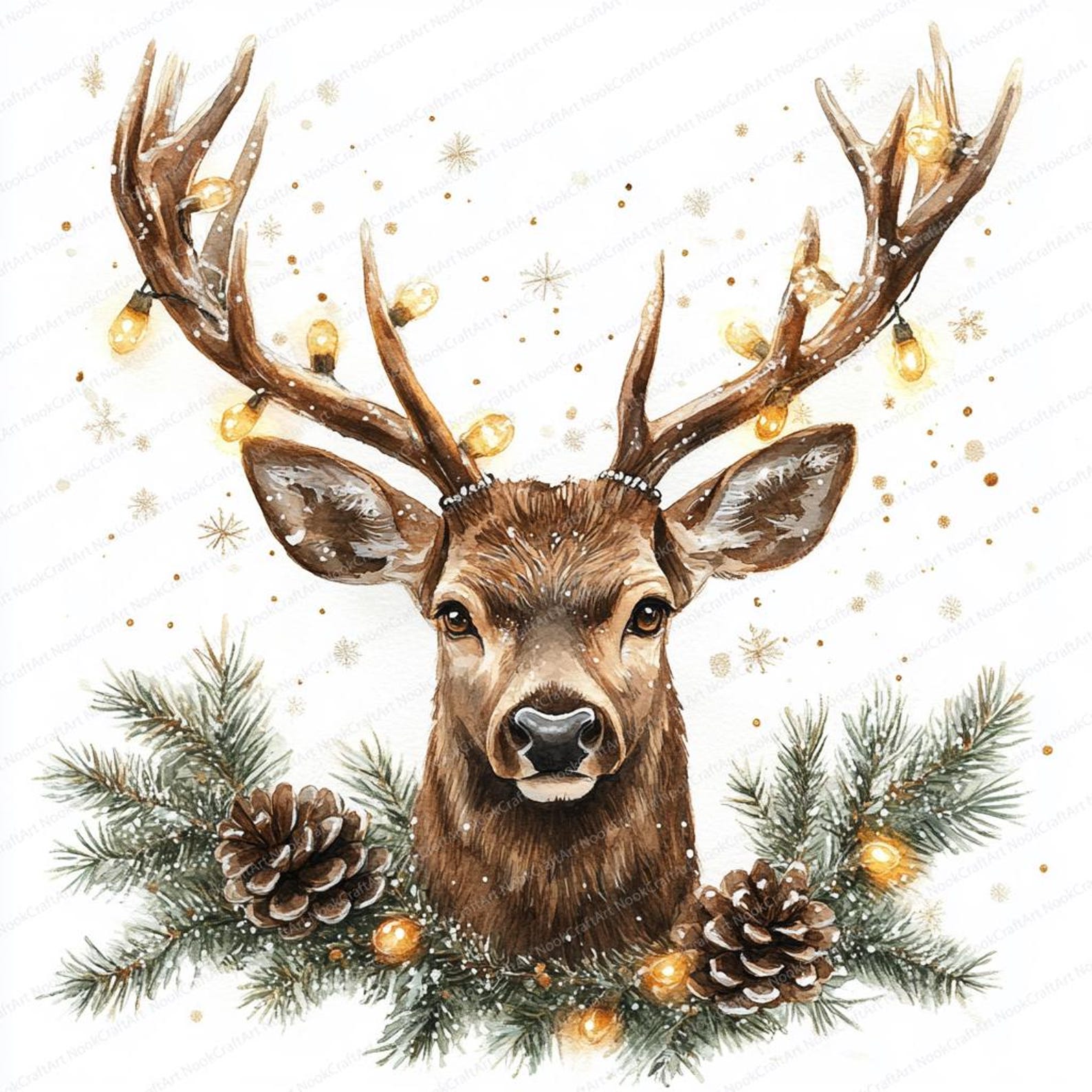 23 Deer Antlers Clipart With Garland Lights | Festive Christmas Decor ...
