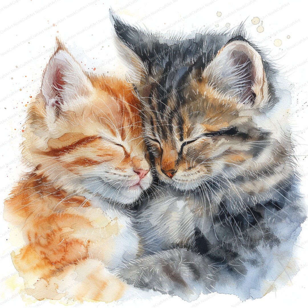 12 Cat Cliparts | Feline Affection Clipart Set | Printable Watercolor ...