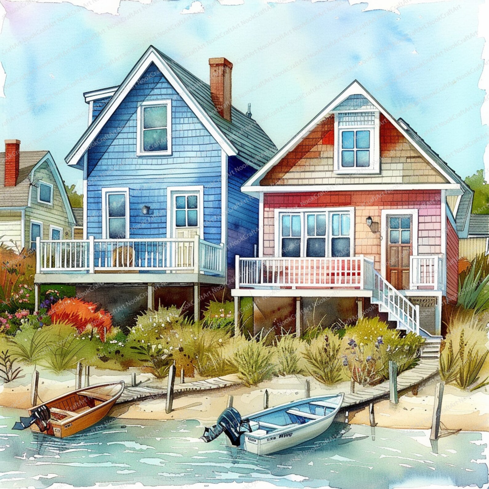12 Seaside Cottages Clipart | Coastal Cottages | Printable Watercolor ...