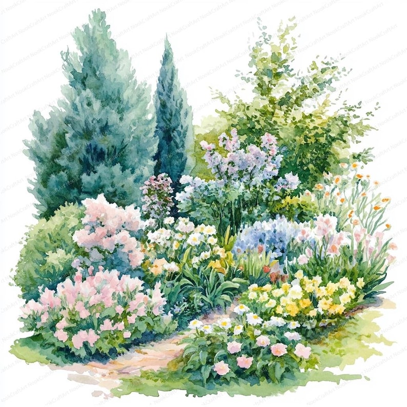 12 Watercolor Garden Clipart | Monet's Garden | Printable Watercolor ...