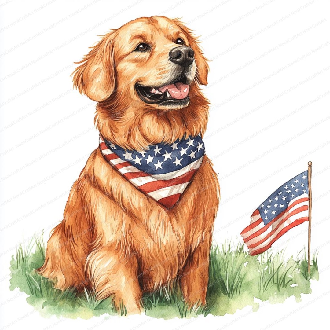 17 Patriotic Dog Clipart | USA Flag Bandana Dog Illustration ...