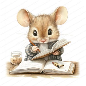 14 Writing Mice Clipart | Printable Watercolor Clipart | High Quality ...