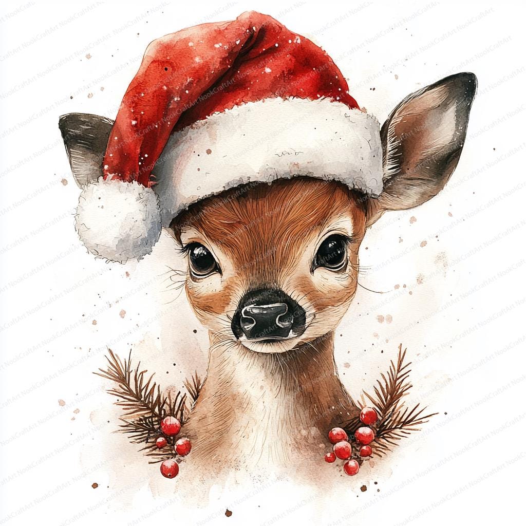 14 Deer With Santa Hat Clipart | Christmas Reindeer Design | Printable ...