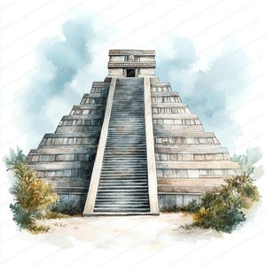 16 Aztec Temple Clipart | Aztec Pyramid | Printable Watercolor Clipart ...