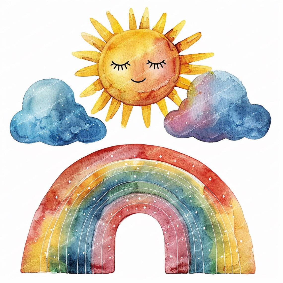 12 Sun and Rainbow Clipart Nursery Rainbow Printable Watercolor Clipart ...