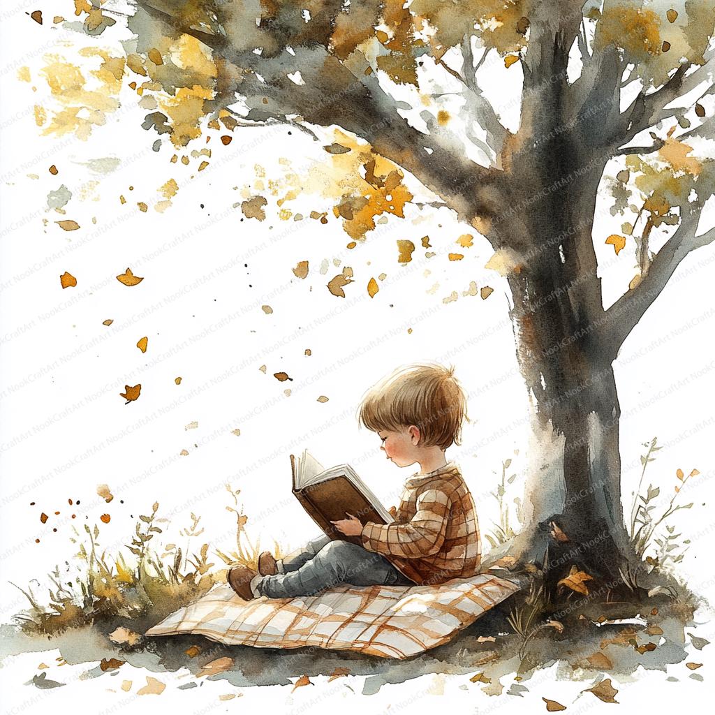 20 Child Reading Book Clipart | Cozy Outdoor Illustration | Printable ...