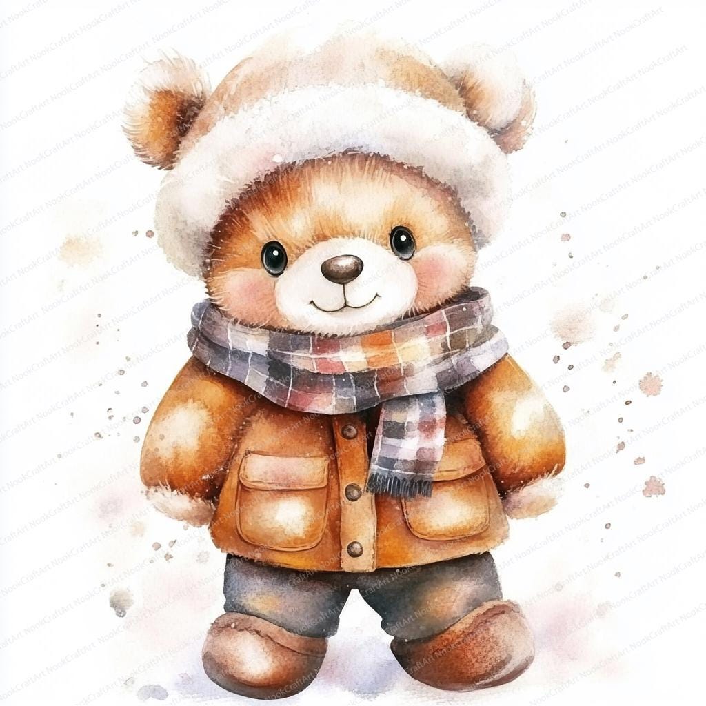 20 Winter Teddy Bear Clipart | Christmas Bear | Printable Watercolor ...