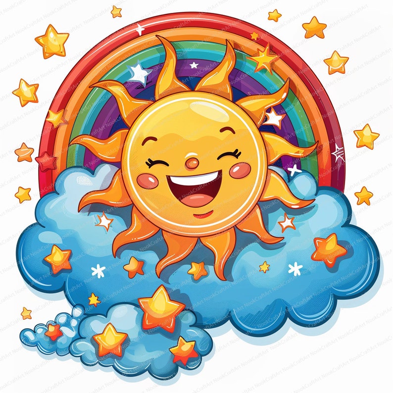 12 Sun and Rainbow Clipart | Sun and Rainbow Illustrations | Digital ...