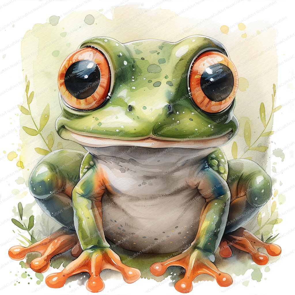 14 Watercolor Frog Clipart Cute Baby Frog Printable Watercolor Clipart ...