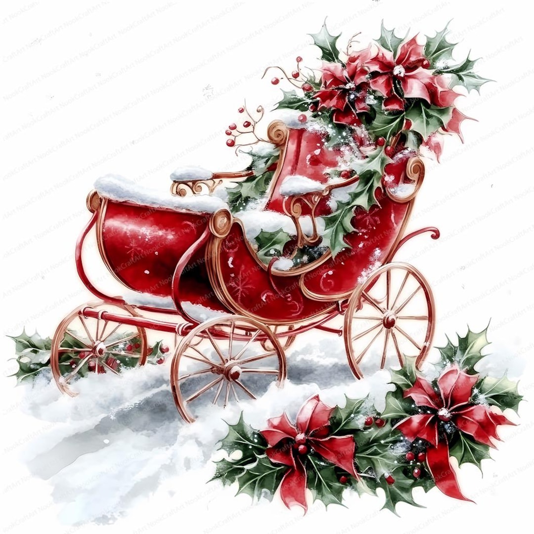 16 Christmas Sleigh Clipart | Red Sleigh Clipart | Printable Watercolor ...