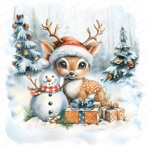 17 Christmas Clipart | Snowman and Reindeer | Printable Watercolor ...