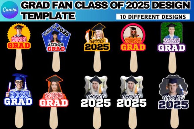 Grad Fan Canva Editable Template, Class of 2025 Graduation Paddle ...