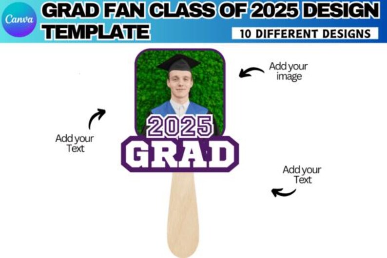 Grad Fan Canva Editable Template, Class of 2025 Graduation Paddle ...