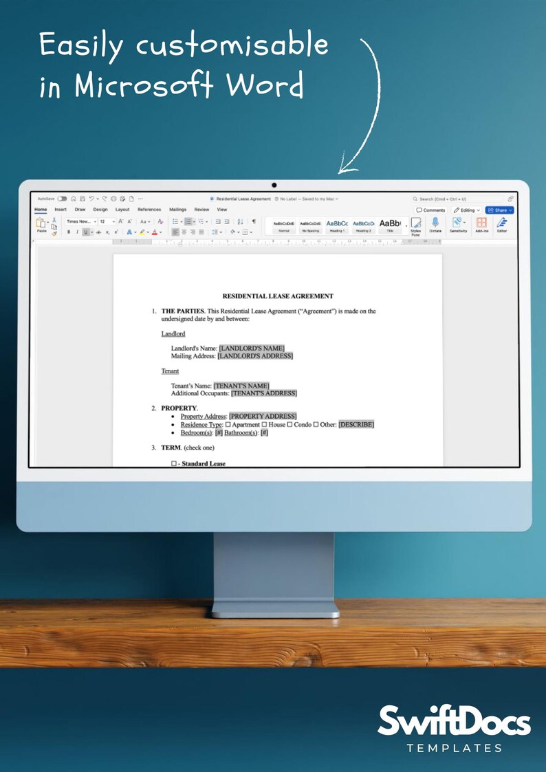 Residential Lease Agreement Template - Etsy