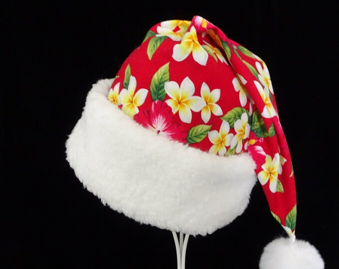 Tropical Santa Hat, Hawaiian Island Plumeria, Hibiscus Floral Christmas ...