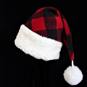 Red Buffalo Check Fleece Santa Hat, Rustic Holiday Style - Etsy
