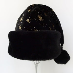 Black Velvet Glitter Gold Snowflake Santa Hat, Adult Christmas Party ...