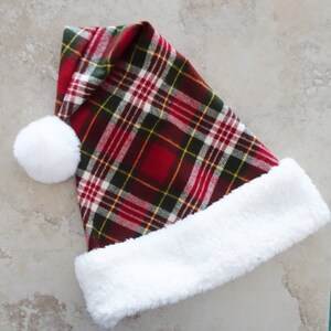 Red Plaid Santa Hat, Flannel, Faux Fur Trim, Adult Costume - Etsy
