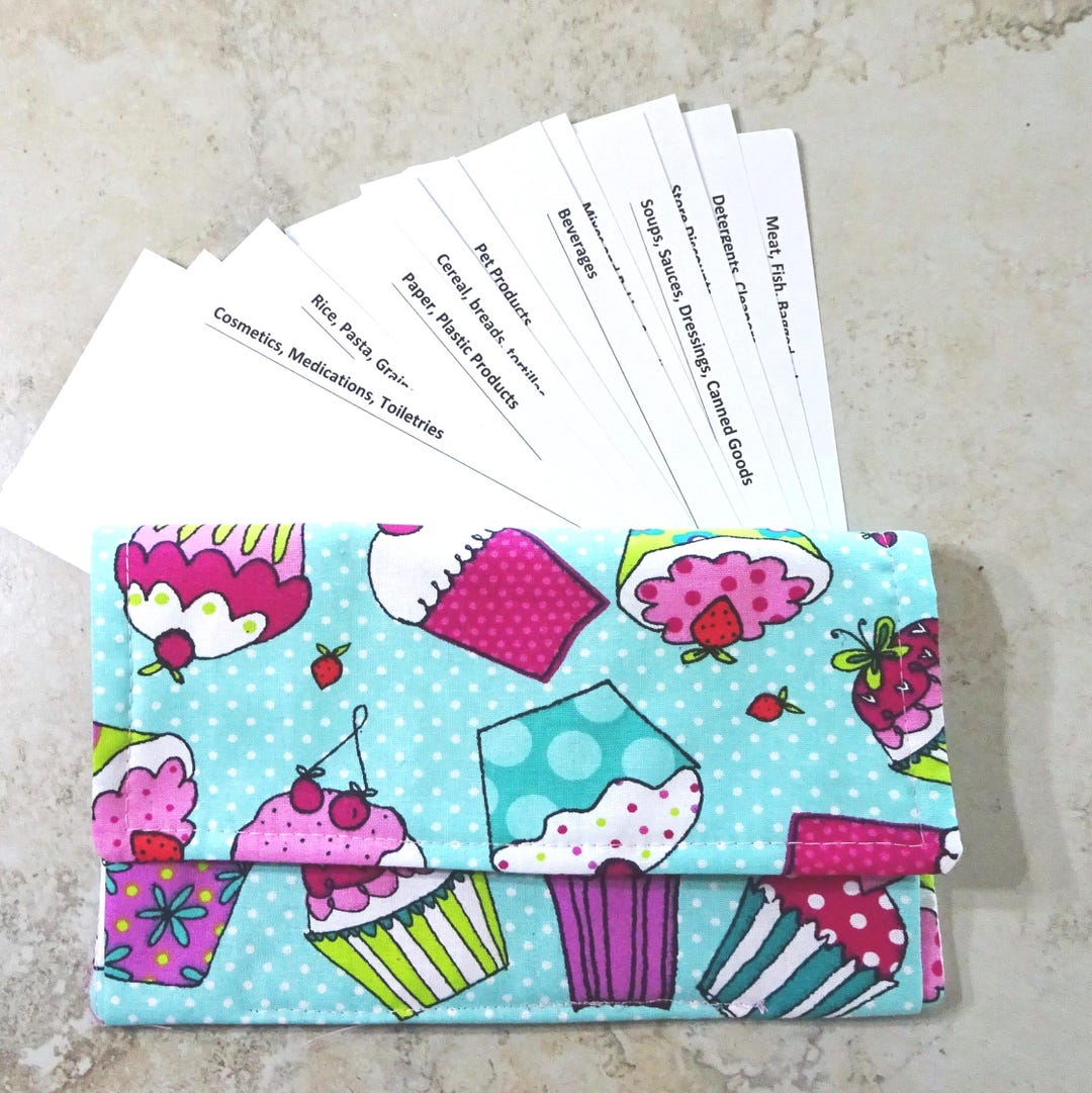 Cupcake Fabric Coupon Organizer: Aqua Polka Dot Receipt Wallet - Etsy