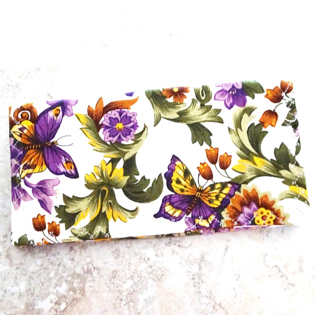 Checkbook Cover, Checkbook Wallet, Butterfly and Floral Fabric Wallet ...
