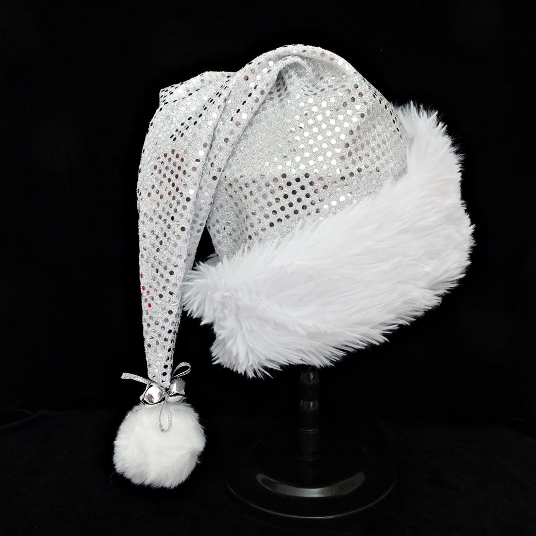 Silver Sequin Santa Hat, Faux Fur Trim, Jingle Bell Pom - Etsy