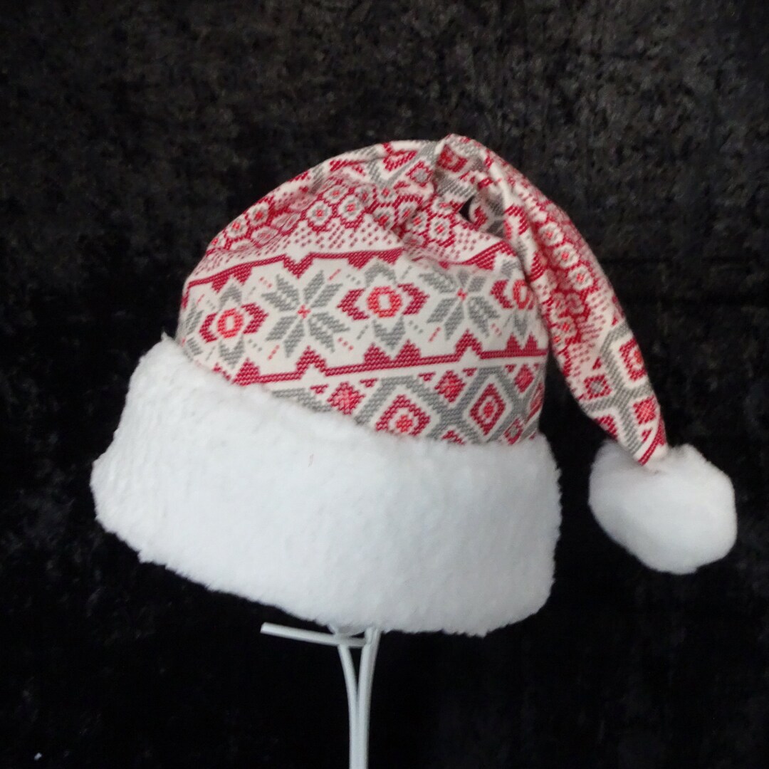 Fair Isle Flannel Santa Hat: Nordic Holiday Costume, Adult Size - Etsy