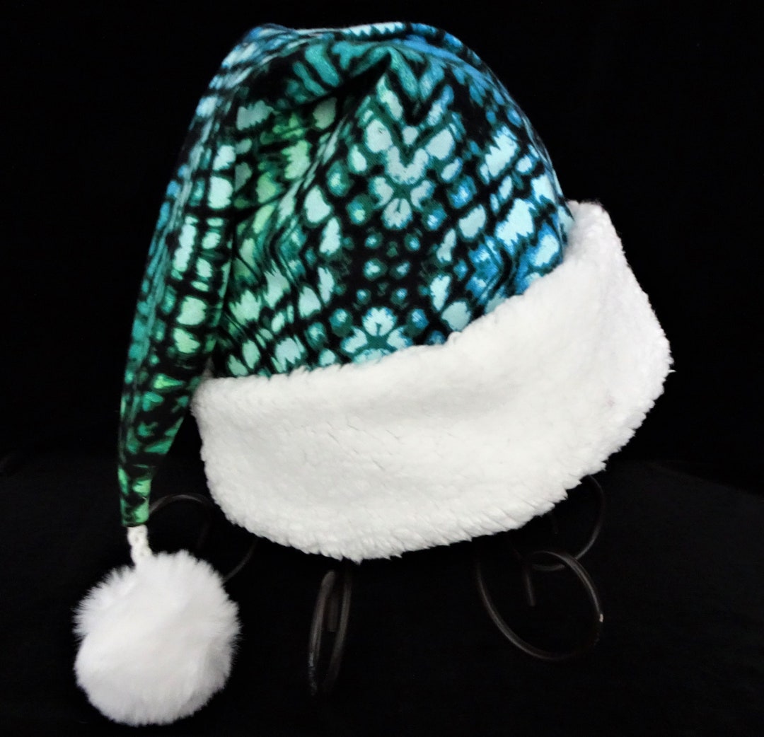 Blue Tribal Flannel Santa Hat, Sherpa Fur Brim - Etsy