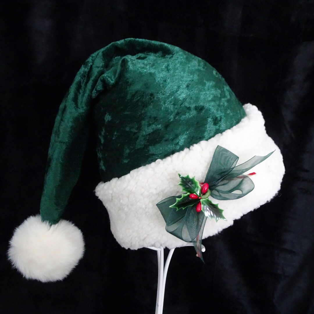 Green Panne Velvet Santa Hat Father Christmas Party Hat - Etsy
