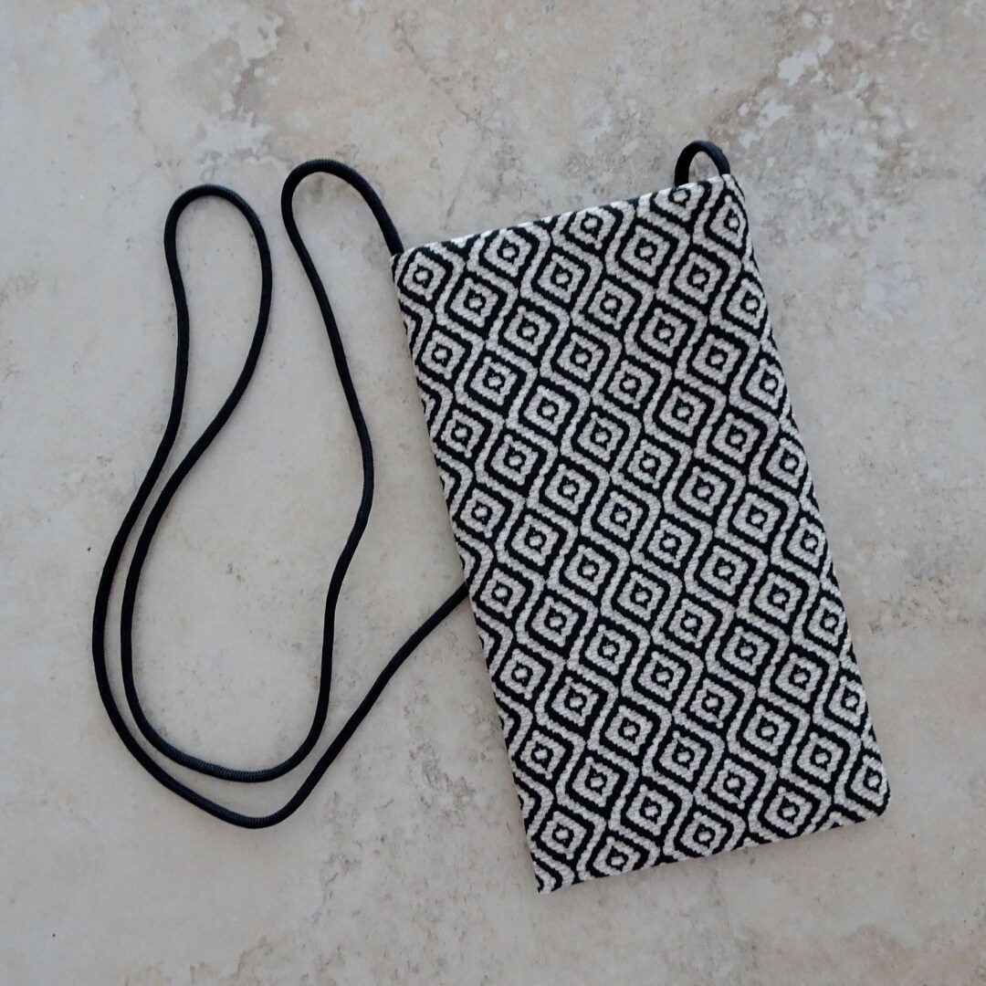 Cell Phone Pouch, Black and White Fabric Strapped Bag, Carry Essential ...