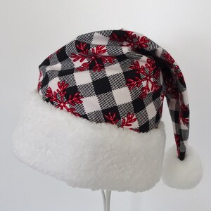 Black & White Buffalo Check Flannel Santa Hat - Snowflake Santa Hat ...