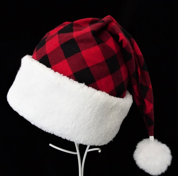 Red Buffalo Check Santa Hat Farmhouse Adult Santa Hat Red - Etsy