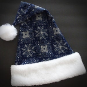 Navy Blue & Gray Snowflake Santa Hat, NEW! Novelty Adult Santa Hat ...