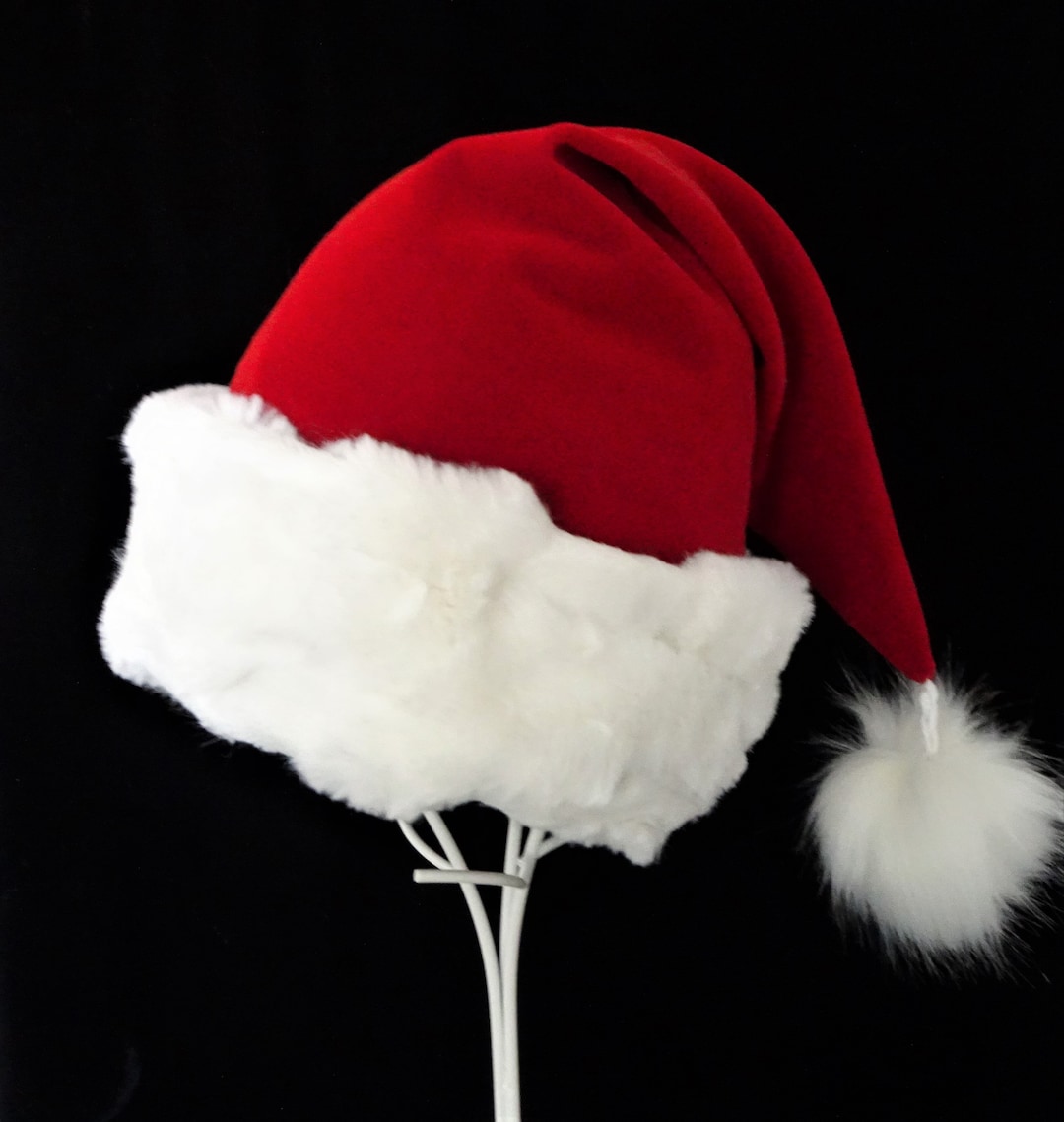 Red Velvet Santa Claus Costume Hat, Adult Size Christmas Holiday Santa ...
