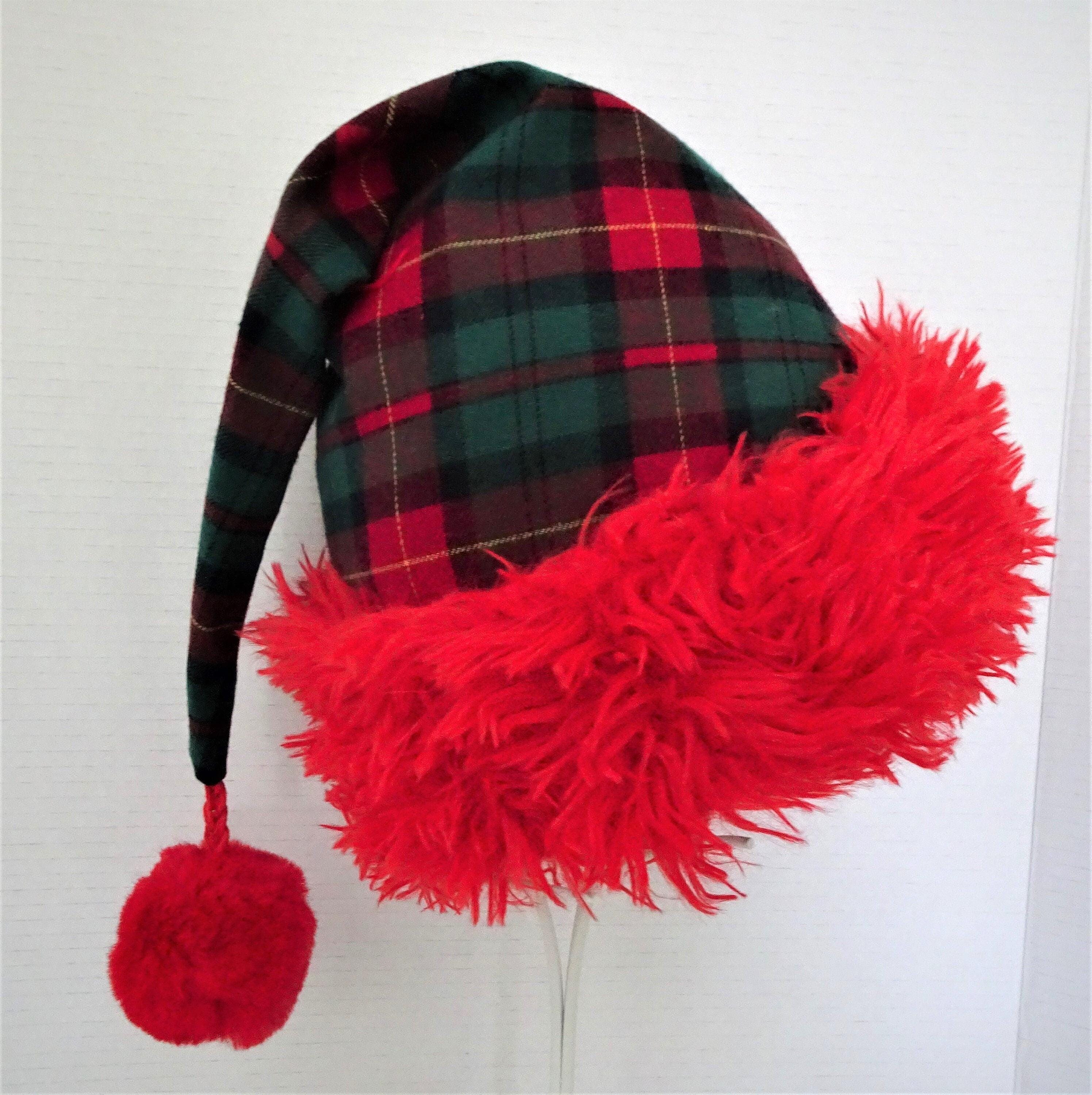 Red and Green Plaid Flannel Santa Hat: Adult Christmas Costume - Etsy