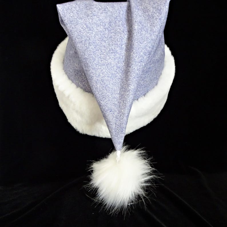 Denim Blue Flannel Santa Hat, Faux Fur Brim - Etsy UK