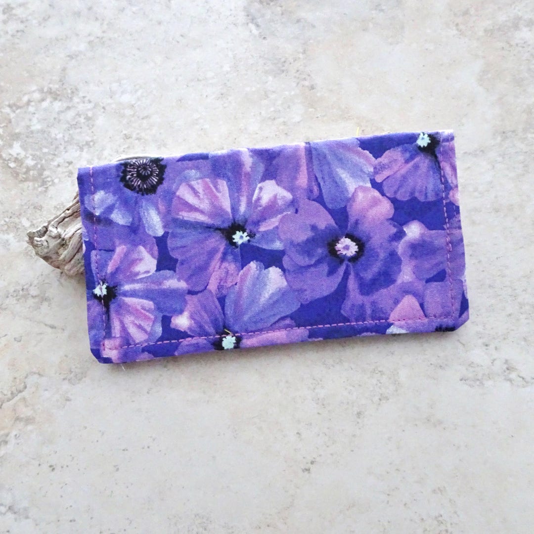 Purple Floral Checkbook Cover: Slim Billfold Wallet - Etsy