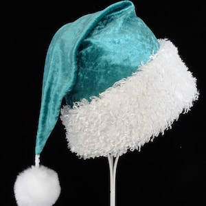 Turquoise Velvet Santa Hat, Christmas Hat, Saint Nicholas Costume Hat, Novelty Adult Santa Hat ...