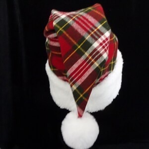 Red Plaid Santa Hat, Flannel, Faux Fur Trim, Adult Costume - Etsy