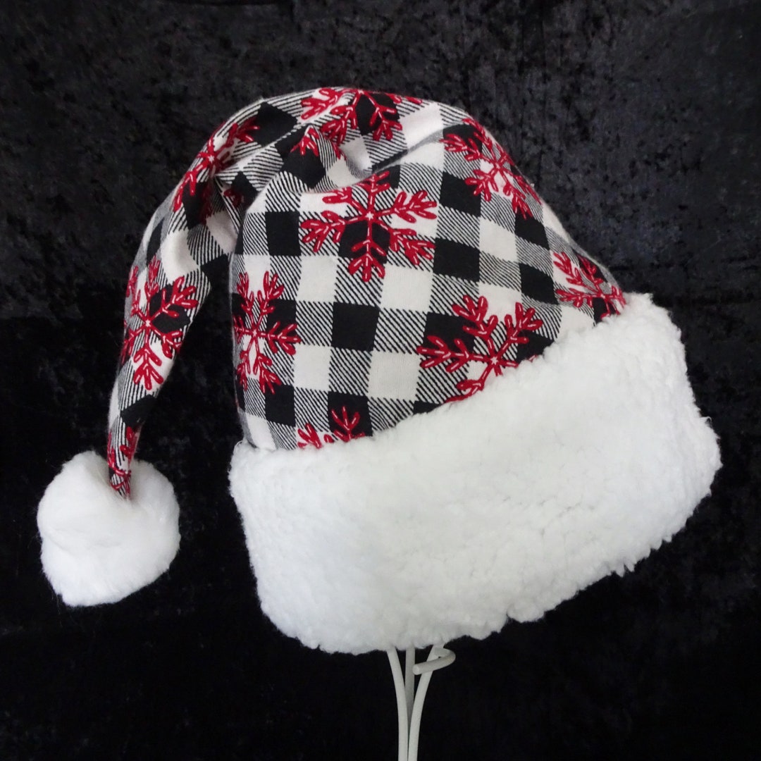 Black & White Buffalo Check Flannel Santa Hat - Snowflake Santa Hat ...