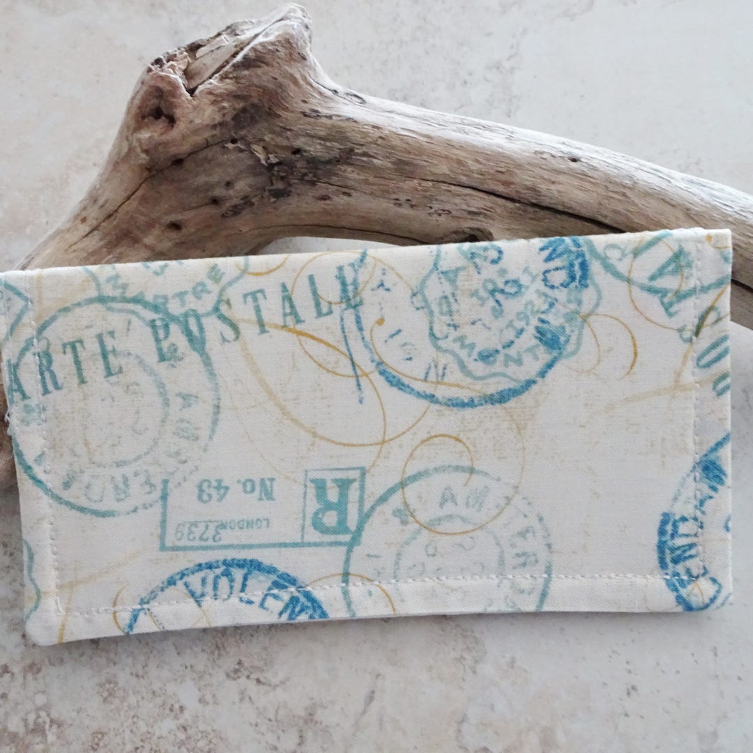 Checkbook Cover - Checkbook Wallet - Postal Stamp Fabric Wallet - Slim ...