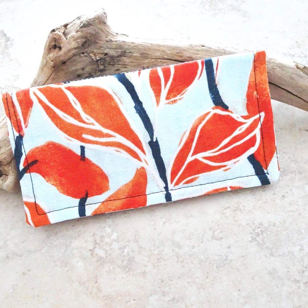 Batik Fabric Checkbook Cover: Blue Orange Floral Wallet - Etsy