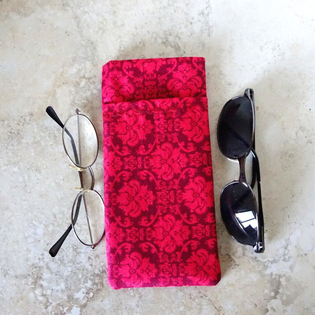 Double Pocket Eyeglass Case: Red Scroll Print Fabric Glasses Sleeve - Etsy