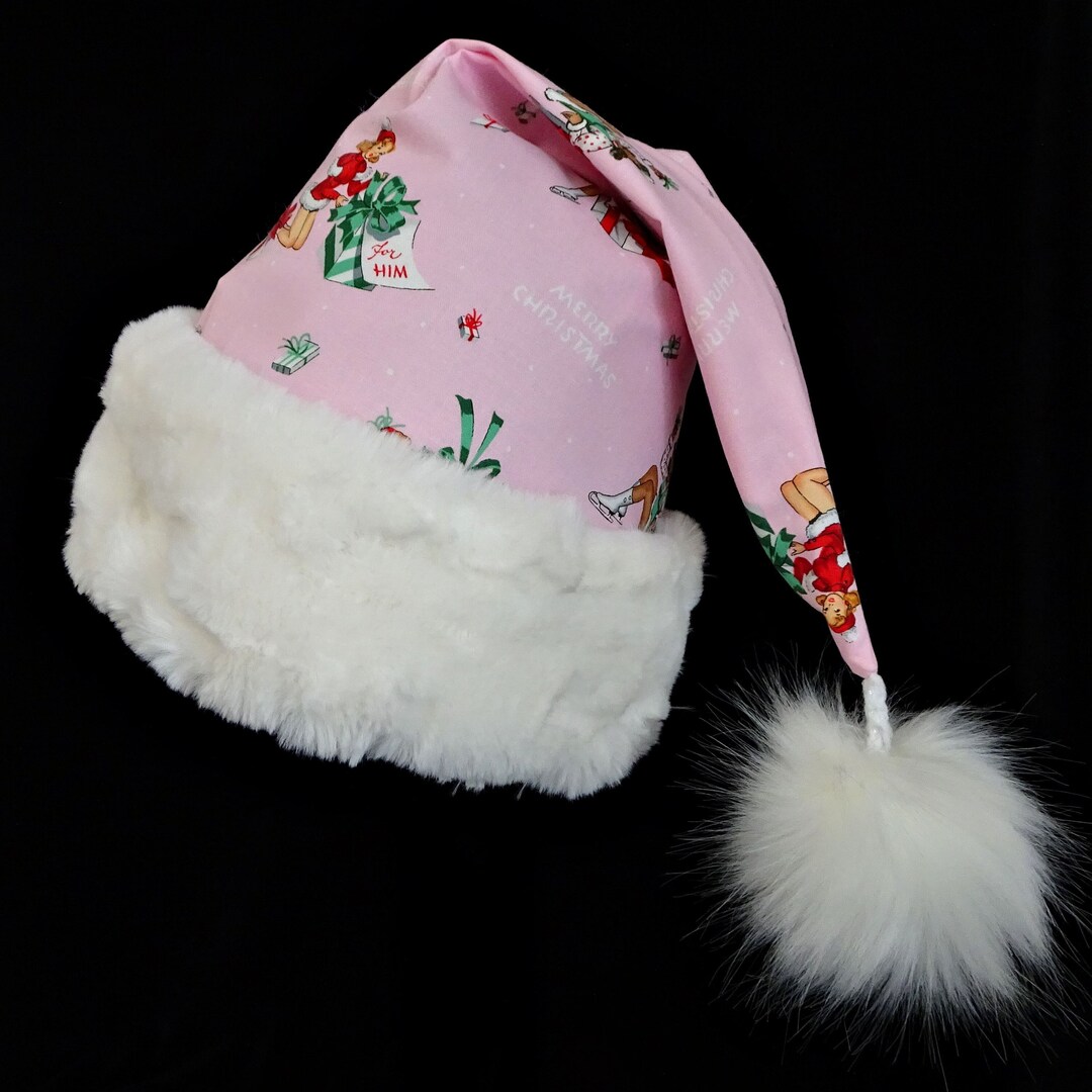 Pin up Girls Retro Look Pink Santa Hat, NEW Pink Adult Size Santa Claus ...