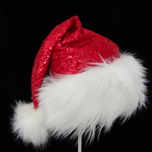 Red Sequined Santa Hat, Showgirl Santa Hat, Festive Christmas Party Hat ...