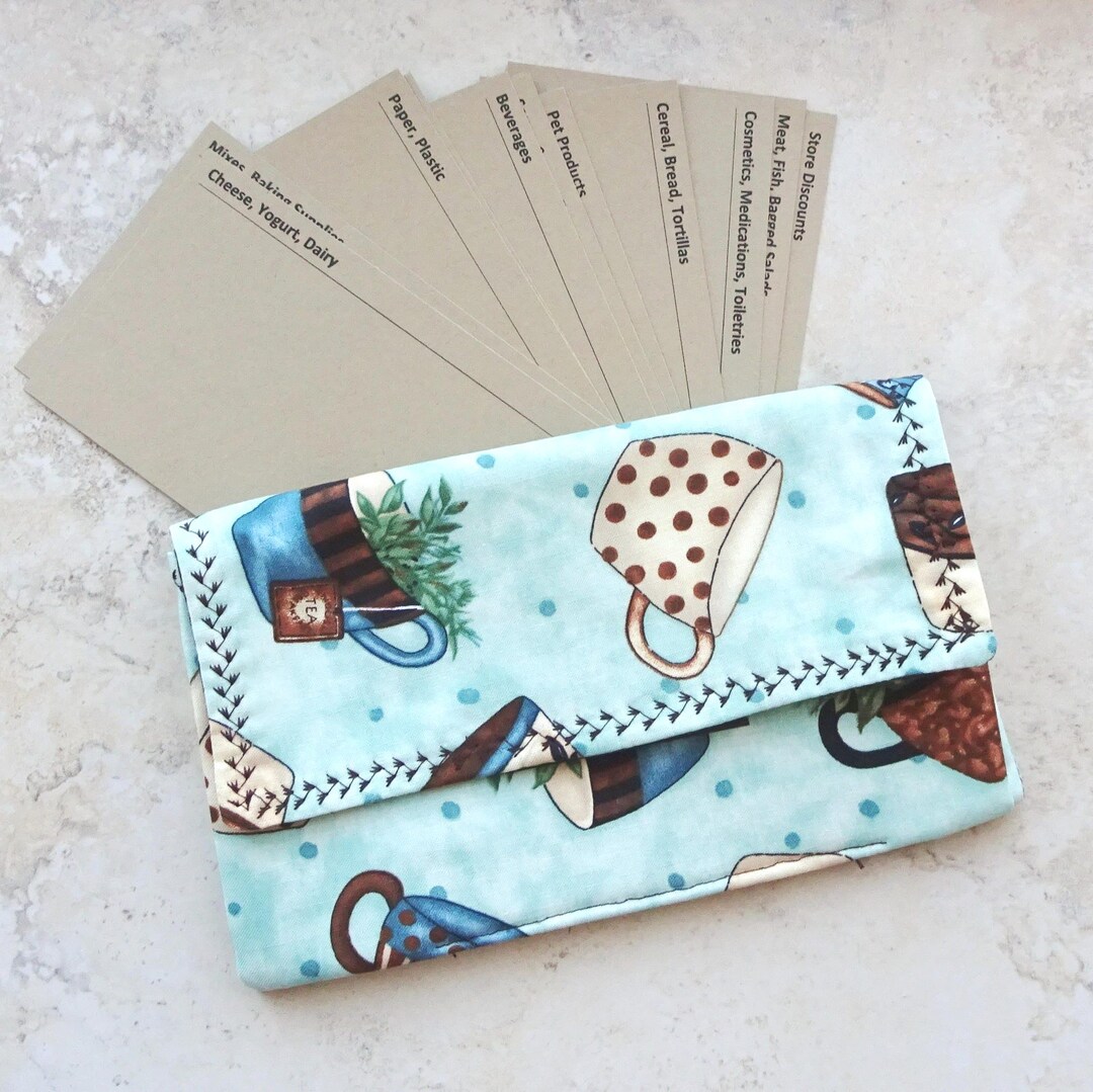 Coupon, Recipe or Receipt Organizer Wallet, Cups of Tea Fabric Purse ...