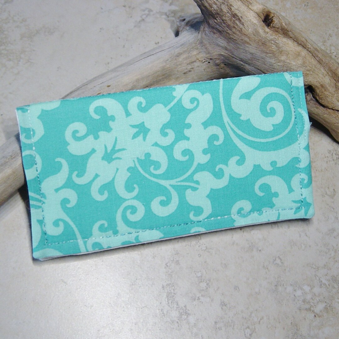 Turquoise Scroll Fabric Checkbook Cover: Cottage Chic Wallet - Etsy